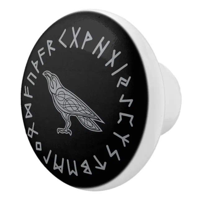 Odin Raven Crow Viking Mythology runes runic Ceramic Knob | Zazzle