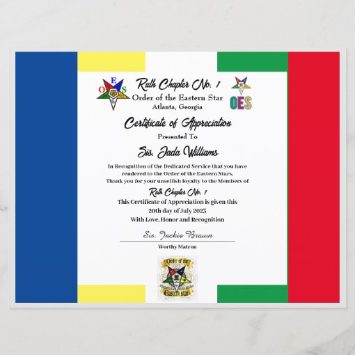 OES Certificate of Appreciation | Zazzle