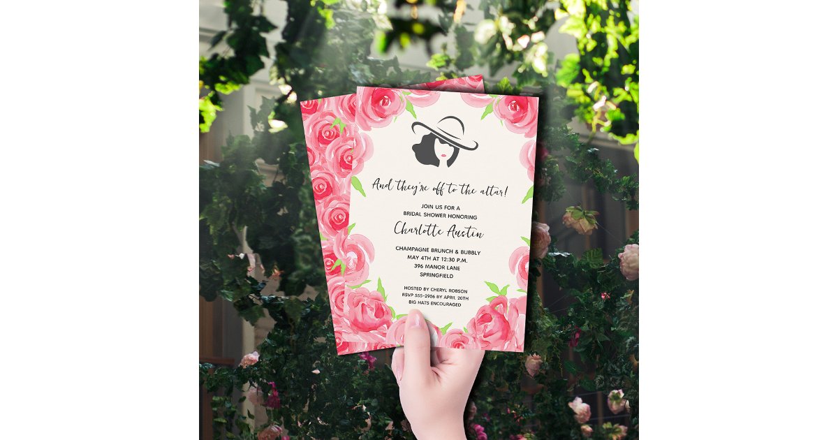 Off to the Altar Pink Roses Bridal Shower Invitation | Zazzle