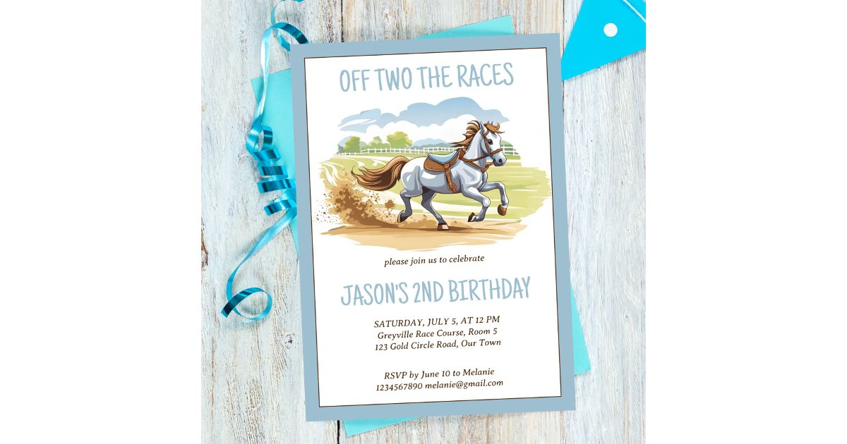 Off two the races horse equestrian pony birthday invitation | Zazzle