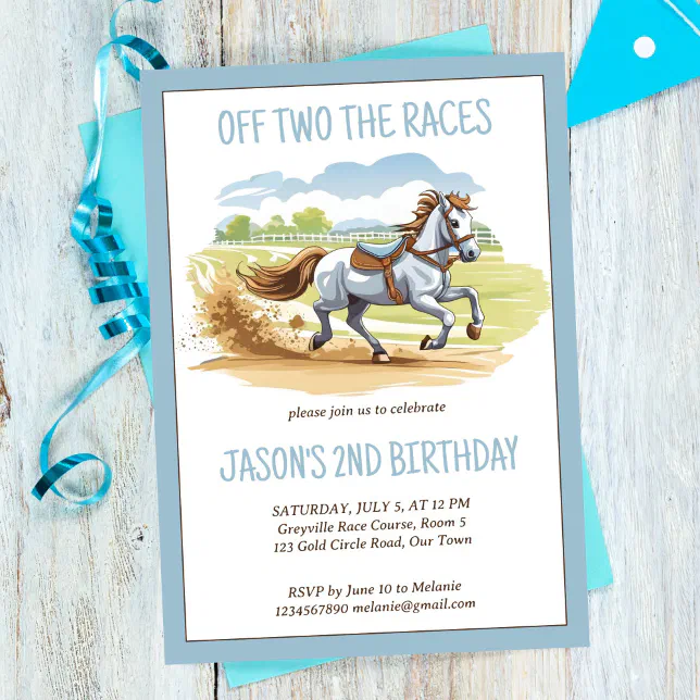 Off two the races horse equestrian pony birthday invitation | Zazzle