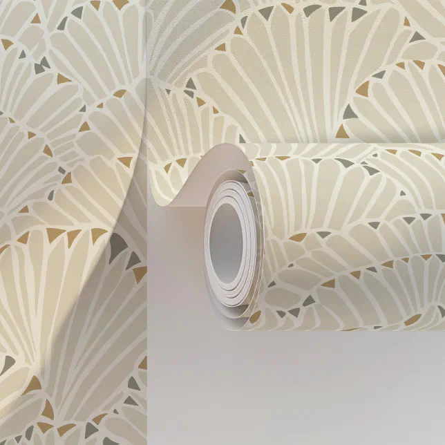 Off-White and Gold Shell Art Deco Wallpaper | Zazzle