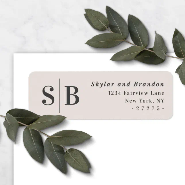 Off-White Ecru Monogrammed Wedding Return Address Label | Zazzle