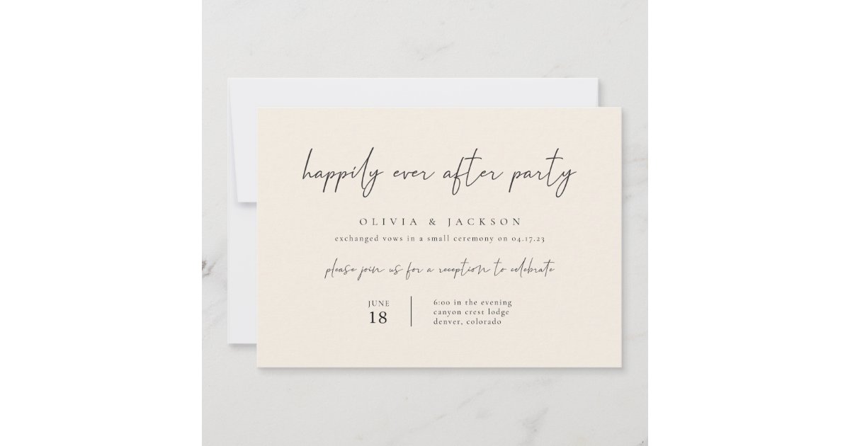 Off White Modern Happily Ever After Party Invite | Zazzle