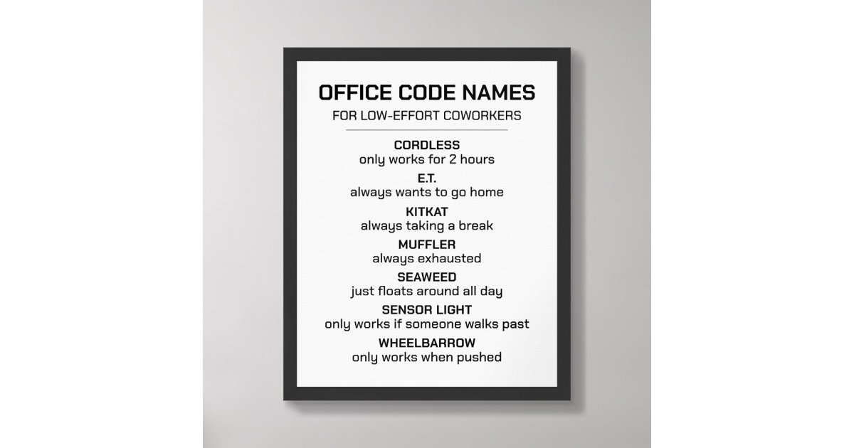 Office Code Names for Coworkers Poster | Zazzle
