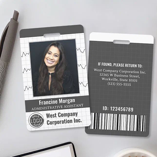 Office Company Employee Custom Photo Bar Code Logo Badge | Zazzle