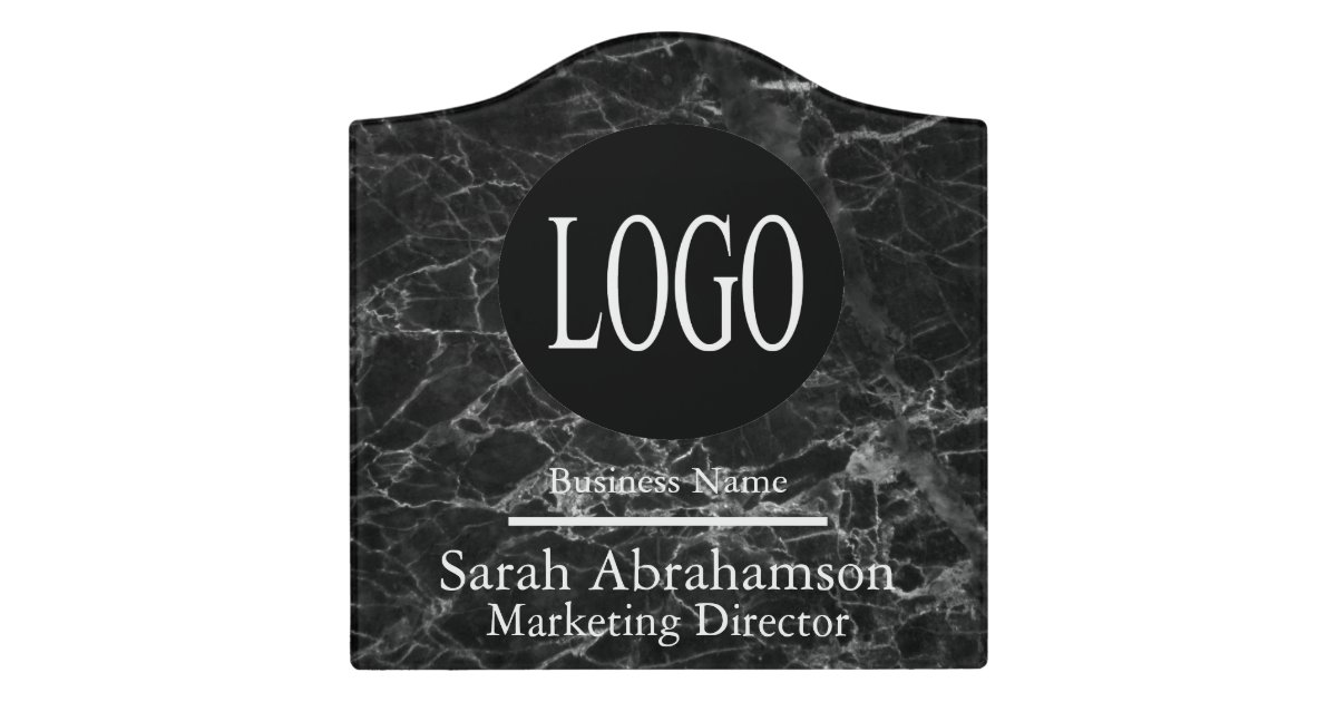 Office Door Sign Black Marble Granite Custom Logo | Zazzle