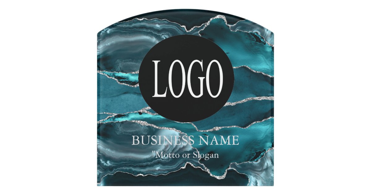 Office Door Sign Teal and SIlver Color Custom Logo | Zazzle