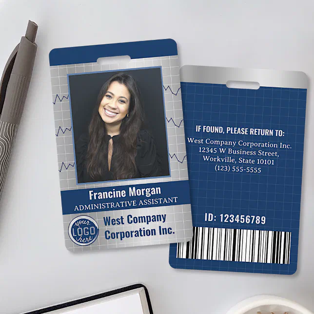 Office Employee Custom Photo Bar Code Company Logo Badge | Zazzle