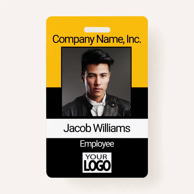 Office Employee Photo Badges - Black / Yellow | Zazzle