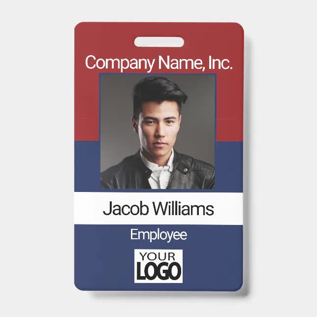 Office Employee Picture Badge - Red / Blue | Zazzle