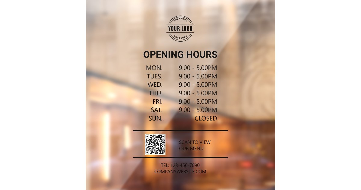 Office Opening Time, Business Logo, QR Code Window Cling | Zazzle