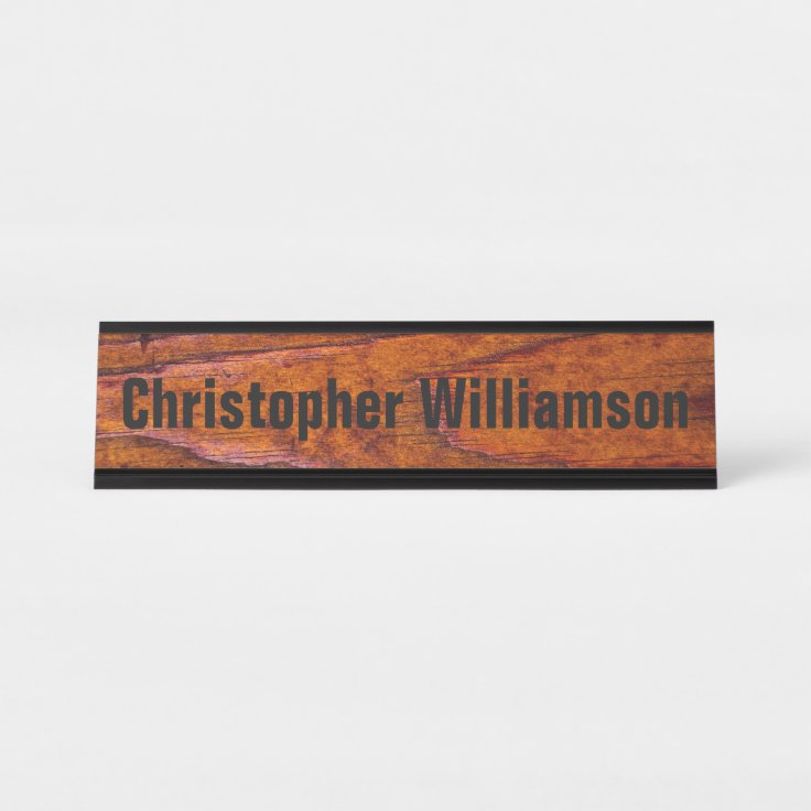 Office Professional Monogram Wood Grain Photo Look Desk Name Plate | Zazzle