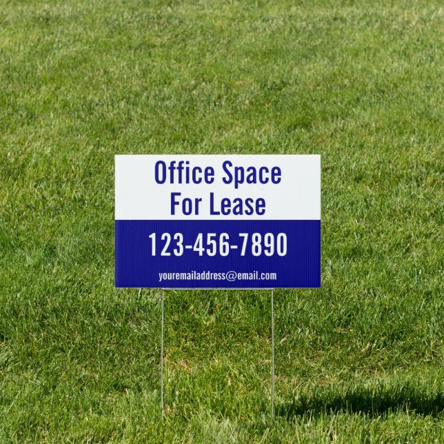 Office Space For Lease Phone Number Blue and White Sign | Zazzle