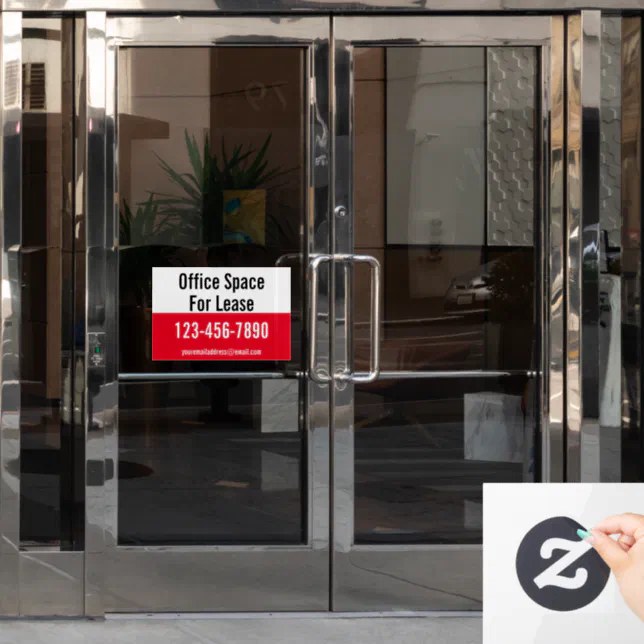 Office Space For Lease Phone Number Red and White Window Cling | Zazzle