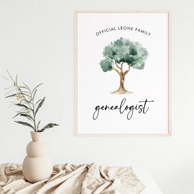 Official Family Genealogist with Tree | Stylish Poster | Zazzle