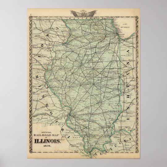 Official railroad map of Illinois Poster | Zazzle.com
