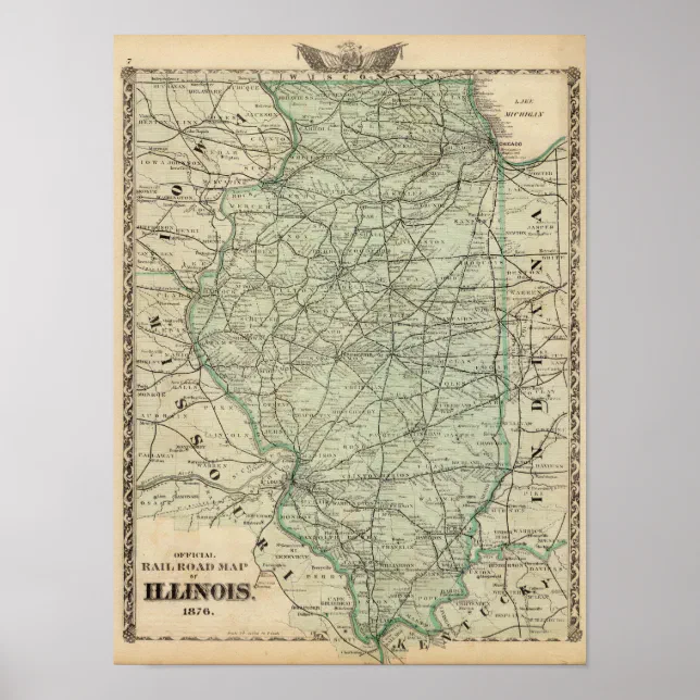 Official railroad map of Illinois Poster | Zazzle