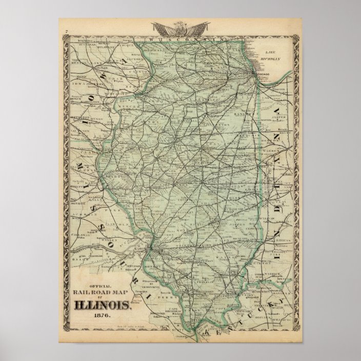 Official railroad map of Illinois Poster | Zazzle.com