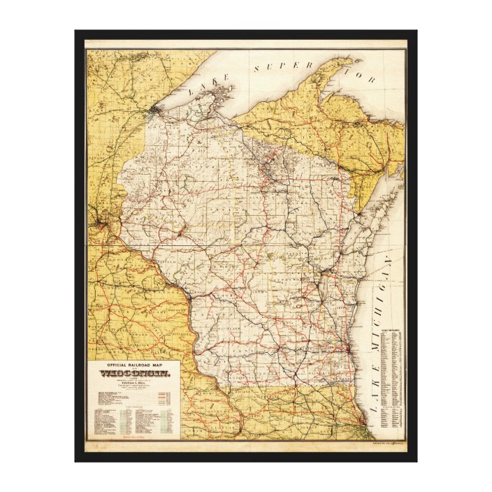 Official Railroad Map of Wisconsin (1900) Canvas Print | Zazzle.com