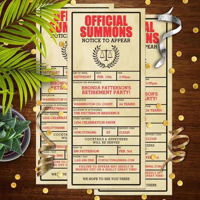 Official Summons Retirement Party Invitations | Zazzle