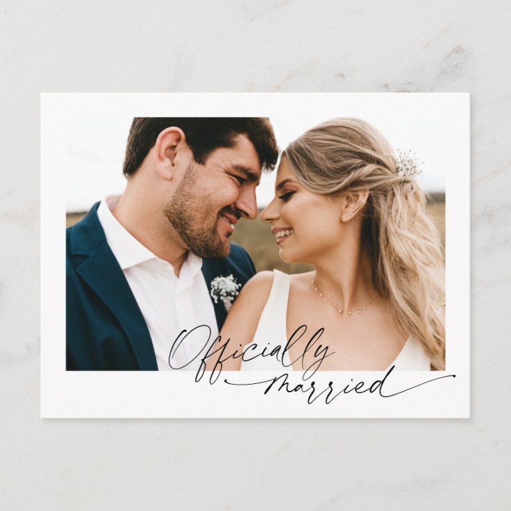 Officially Married Wedding Announcement Elopement Postcard | Zazzle