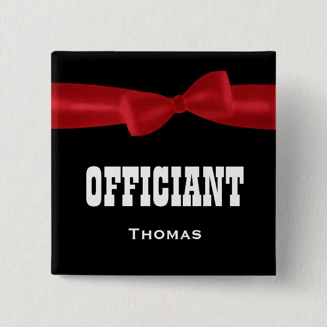 OFFICIANT Wedding Custom Name V02L RED Button | Zazzle