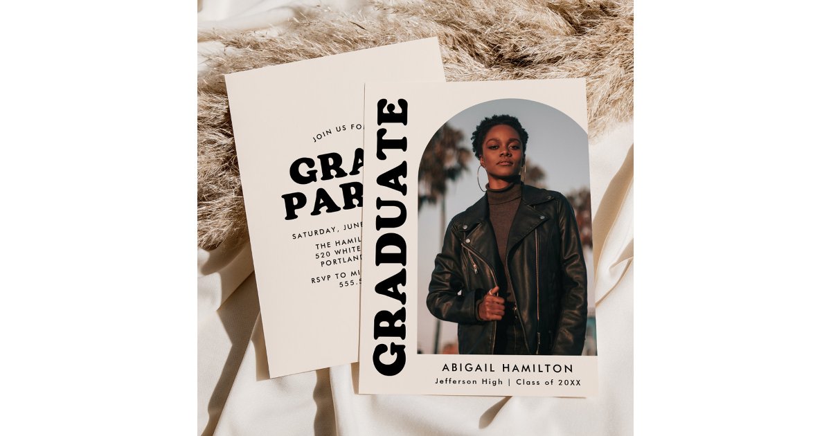 Offset Arch Cream Photo Graduation Party Invitation | Zazzle