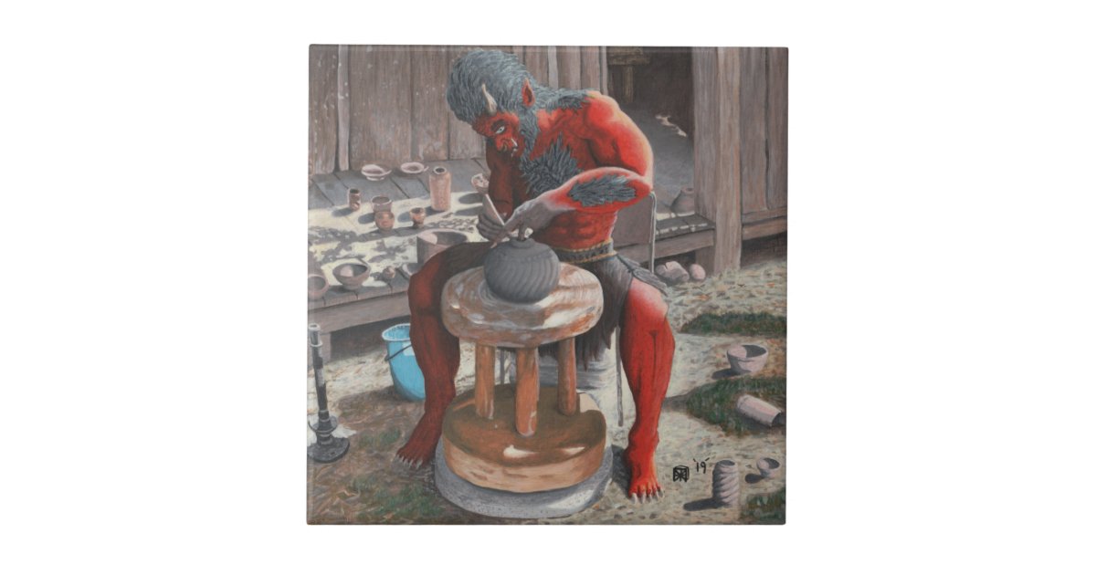 Ogre Spinning Pottery Wheel Fantasy Ceramic Tile | Zazzle