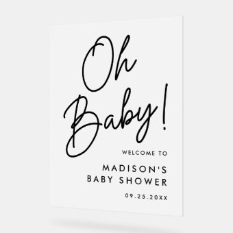Oh Baby Black Script Baby Shower Welcome Frosted Acrylic Sign | Zazzle