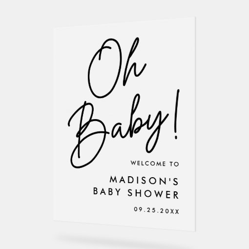 Oh Baby Black Script Baby Shower Welcome Frosted Acrylic Sign | Zazzle