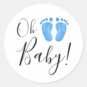 Oh Baby Blue Feet Classic Round Sticker | Zazzle