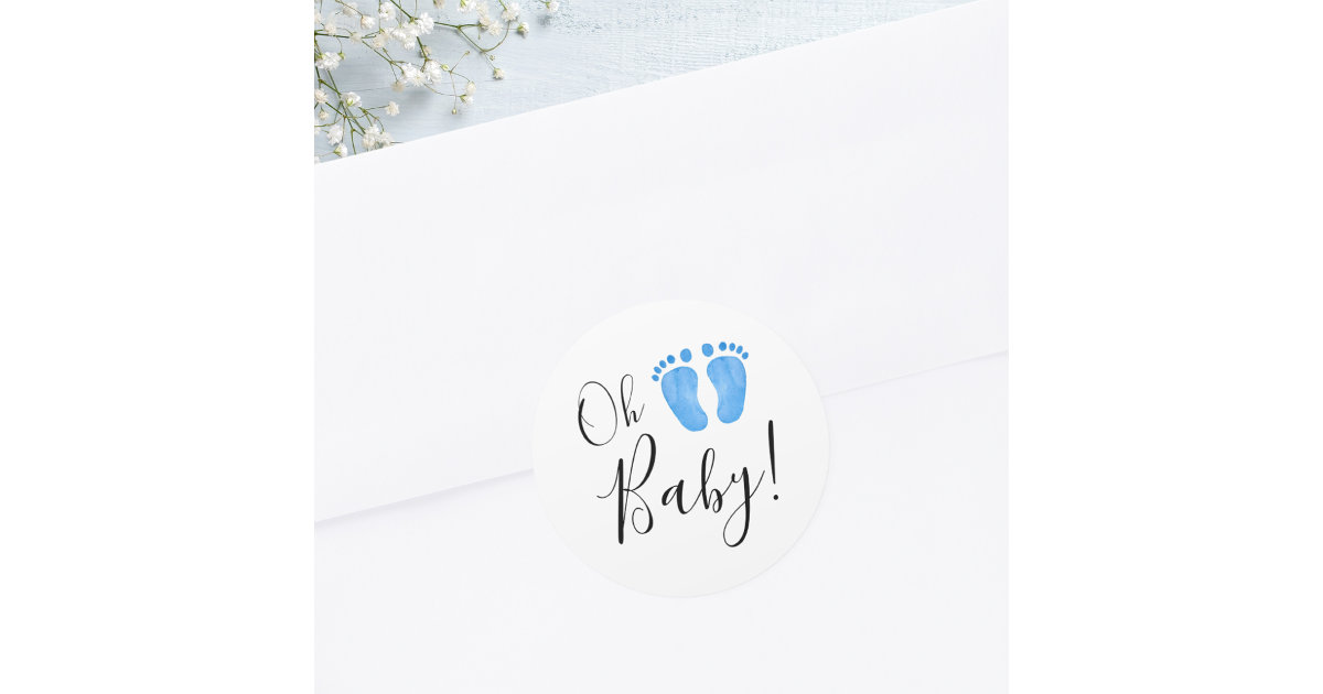 Oh Baby Blue Feet Classic Round Sticker | Zazzle