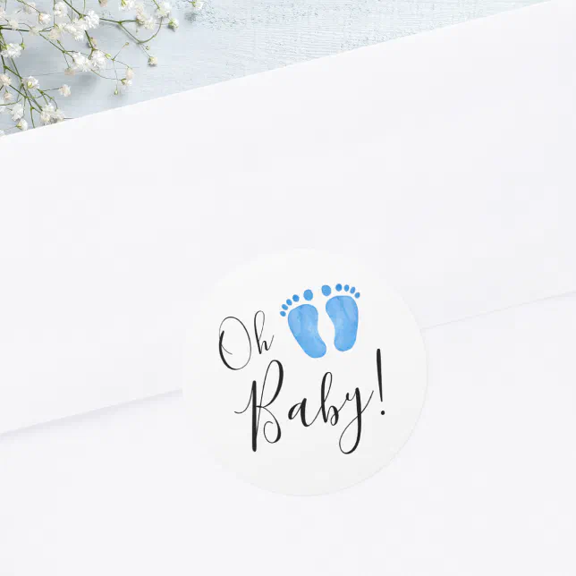 Oh Baby Blue Feet Classic Round Sticker | Zazzle