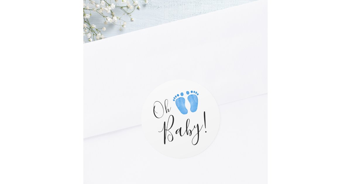 Oh Baby Blue Feet Classic Round Sticker | Zazzle