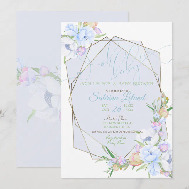 Oh Baby Blue Floral Baby Shower Crystal Frame Invitation | Zazzle