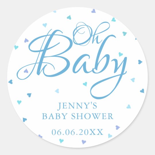 Oh Baby Blue Love Hearts Baby Shower / Sprinkle Classic Round Sticker ...