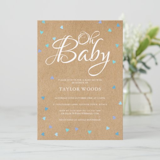 Oh Baby Blue Love Hearts Baby Shower / Sprinkle Invitation | Zazzle