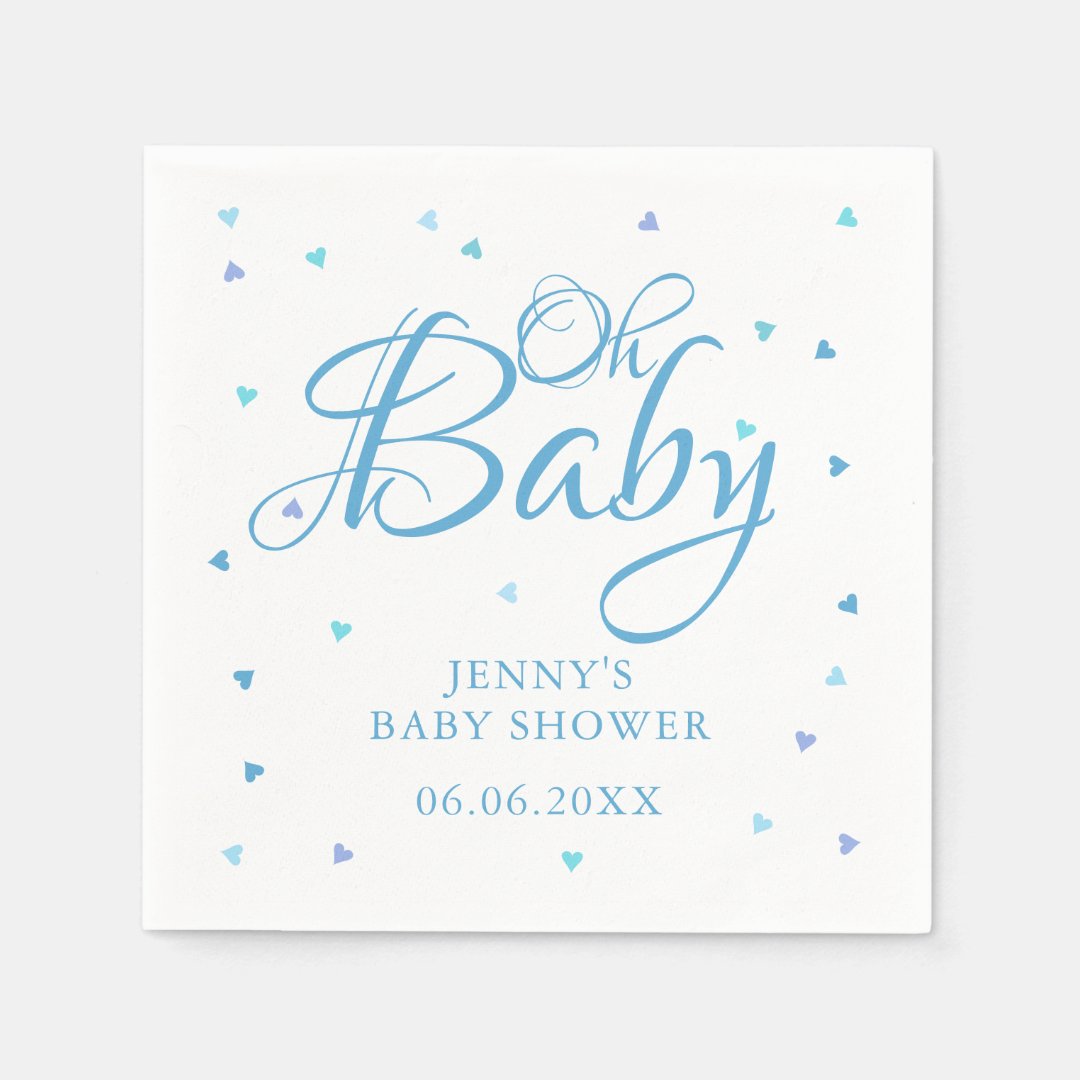 Oh Baby Blue Love Hearts Baby Shower / Sprinkle Napkins | Zazzle