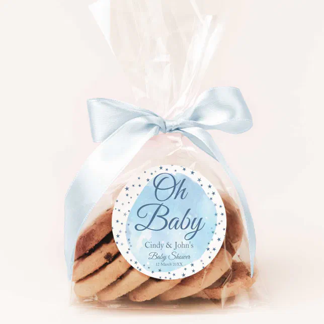 Oh Baby Blue Moon & Stars Baby Shower Sticker | Zazzle
