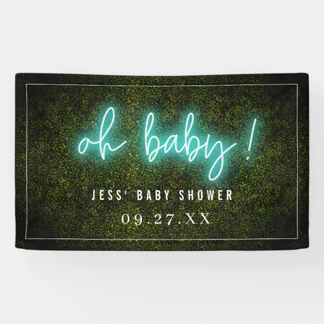 Oh Baby Blue Neon Boxwood Baby Shower Banner | Zazzle