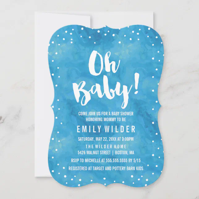 Oh Baby Blue Watercolor Baby Shower Invitation | Zazzle