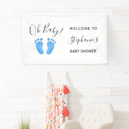 Oh Baby Blue Welcome Baby Shower Banner | Zazzle