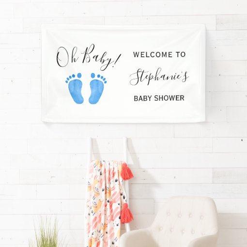 Oh Baby Blue Welcome Baby Shower Banner | Zazzle