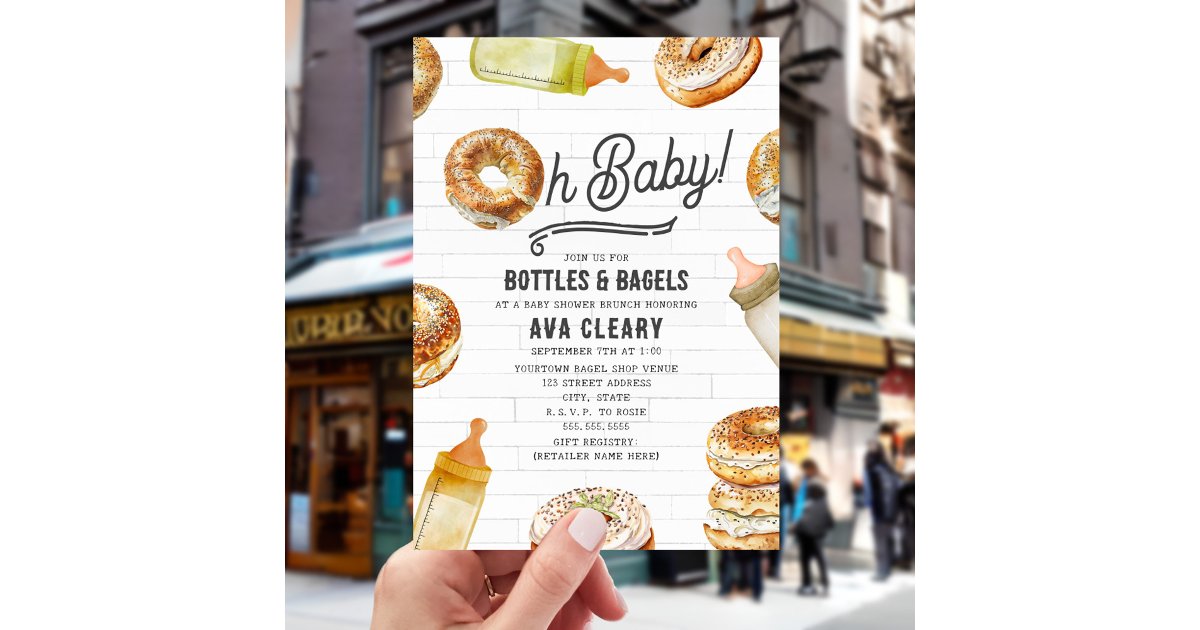 Oh Baby Bottles & Bagels Baby Shower Brunch Invitation | Zazzle