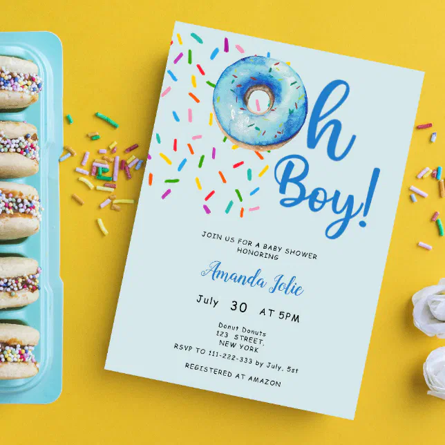 Oh Baby Boy Donut Theme Baby Shower Invitation | Zazzle