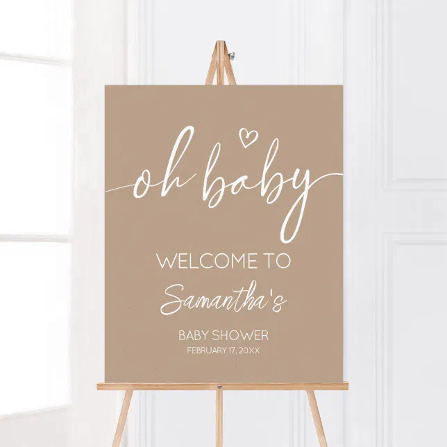 Oh Baby Brown Minimalist Welcome Poster | Zazzle