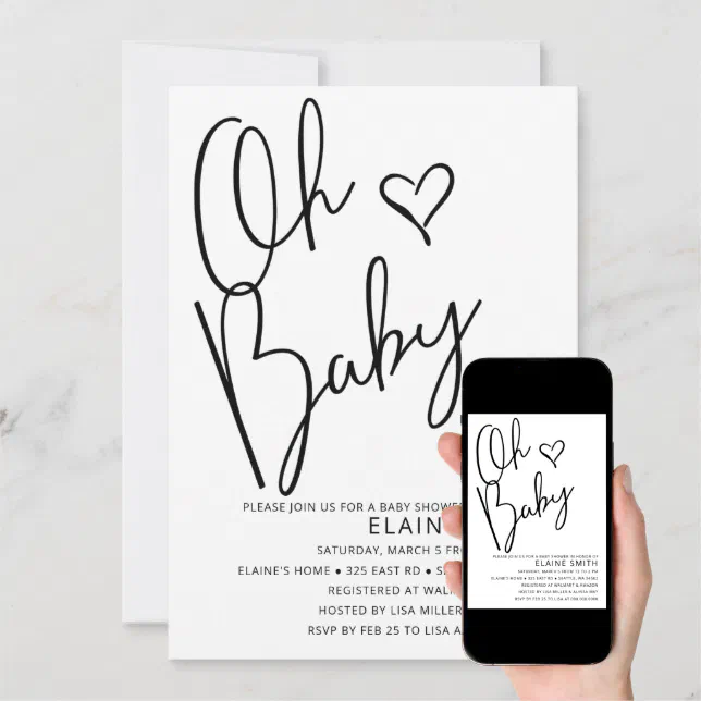 Oh Baby Cute Simple Gender Neutral Baby Shower Invitation | Zazzle