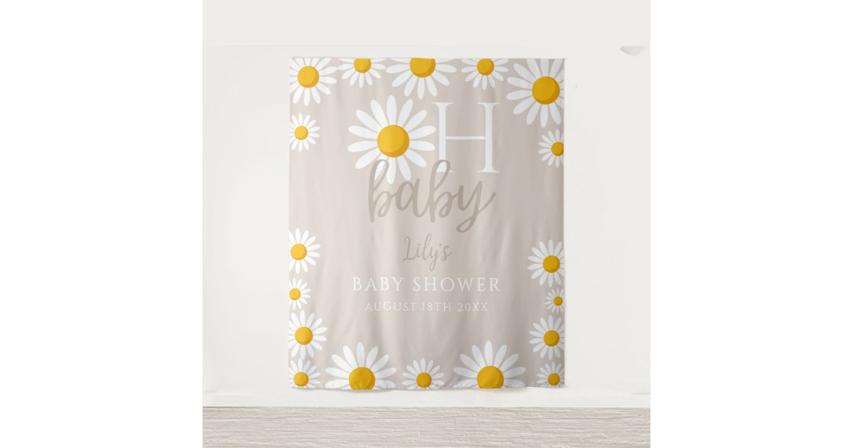 Oh Baby Daisy Neutral Baby Shower Photo Backdrop | Zazzle