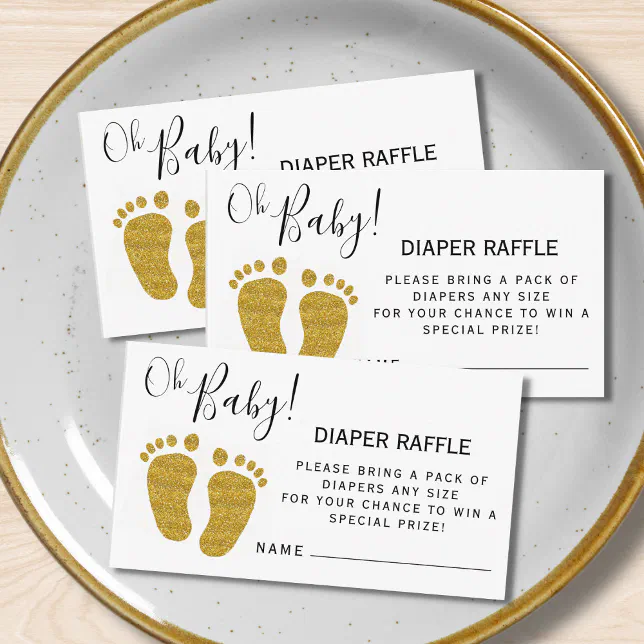 Oh Baby Diaper Raffle Glitter Feet Baby Shower Enclosure Card | Zazzle